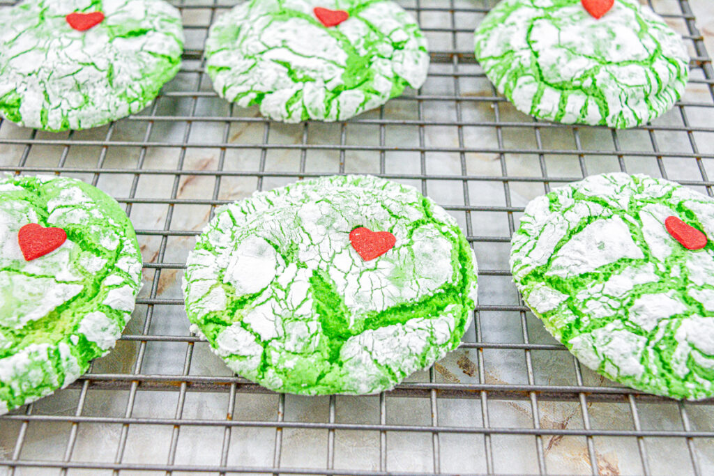 Grinch Crinkle Cookies - Salads Soups and Sweets